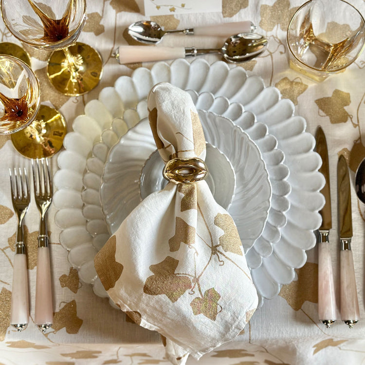 'Ivy' Screen Printed Linen Tablecloth in Gold | Christmas Linen ...