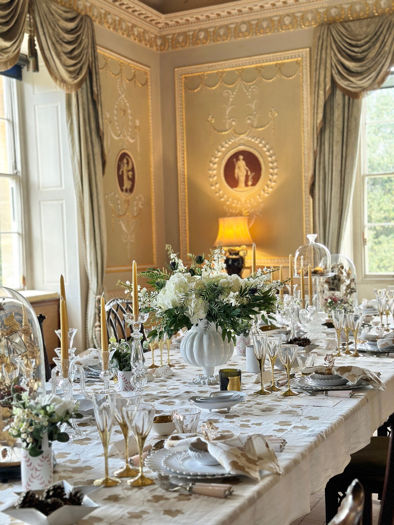 'Ivy' Screen Printed Linen Tablecloth in Gold | Christmas Linen ...